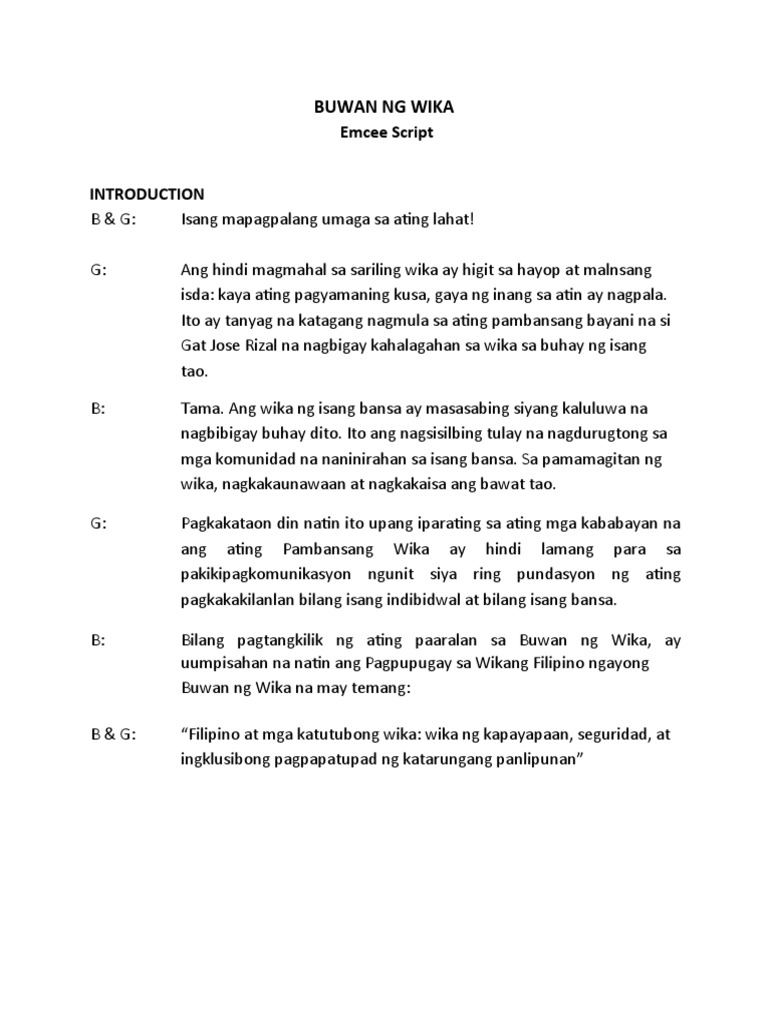 Emcee Script Buwan NG Wikadocx PDF Free | PDF