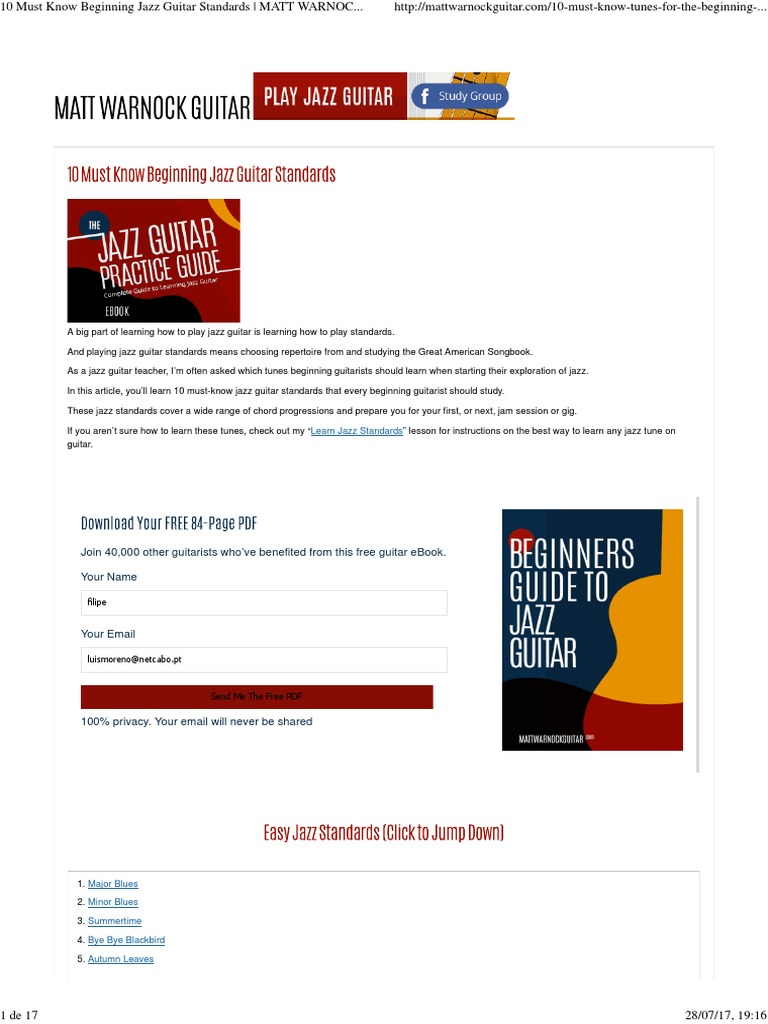 10 Must Know Beginning Jazz Guitar Standards - MATT WARNOCK GUITAR | PDF | Chord (Music) | Jazz