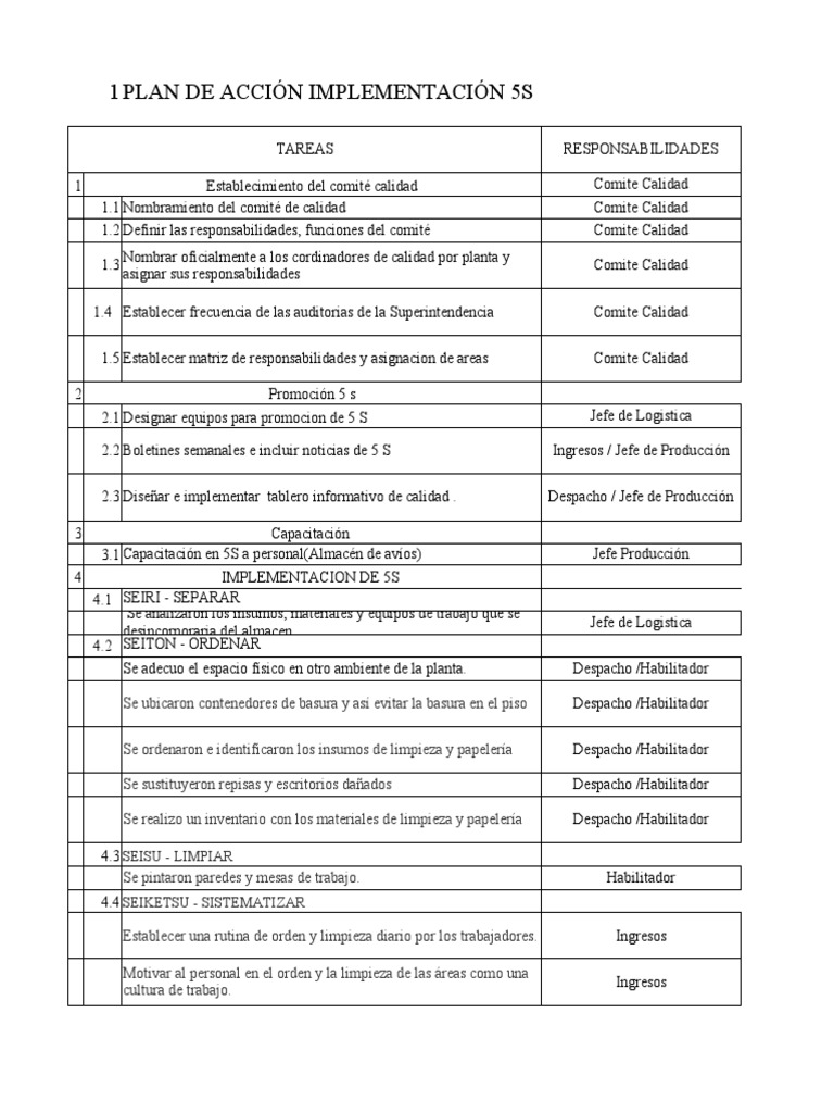 Plan de Acción para Implementar 5S | PDF | Technology & Engineering