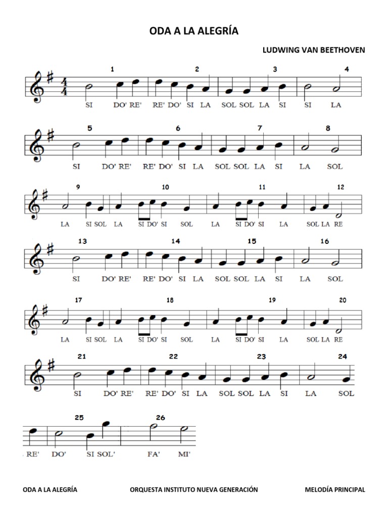 Oda A La Alegría Melodía Principal | PDF