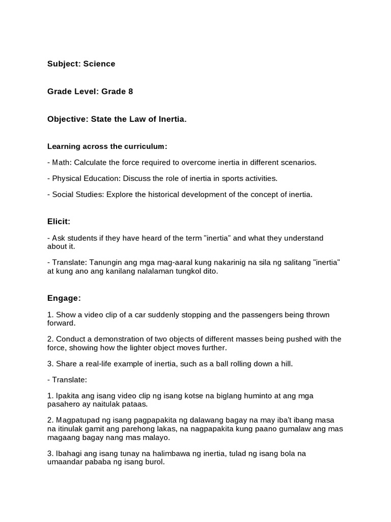 Lesson Plan | PDF | Mass | Inertia