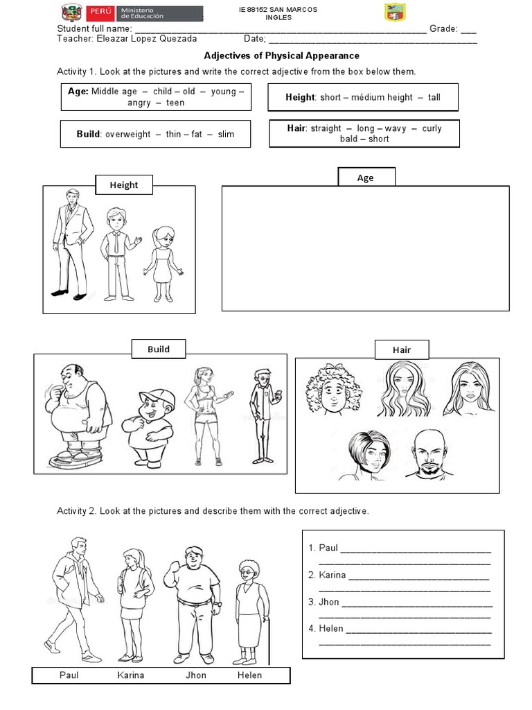 Adjectives To Describe 1 (3-5°) | PDF | Human Hair | Human Appearance