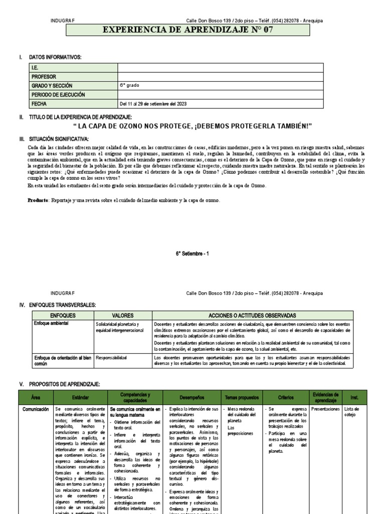 6° Grado - Experiencia de Aprendizaje N°07 | PDF