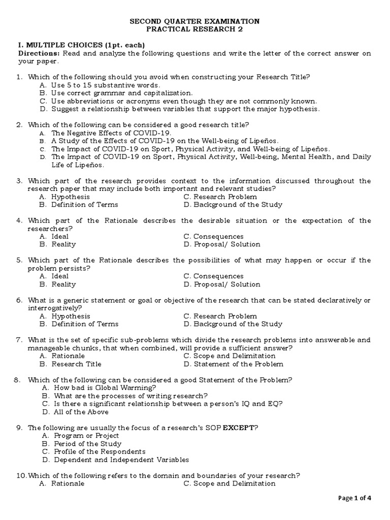 PR2 Second Quarter Examination | PDF