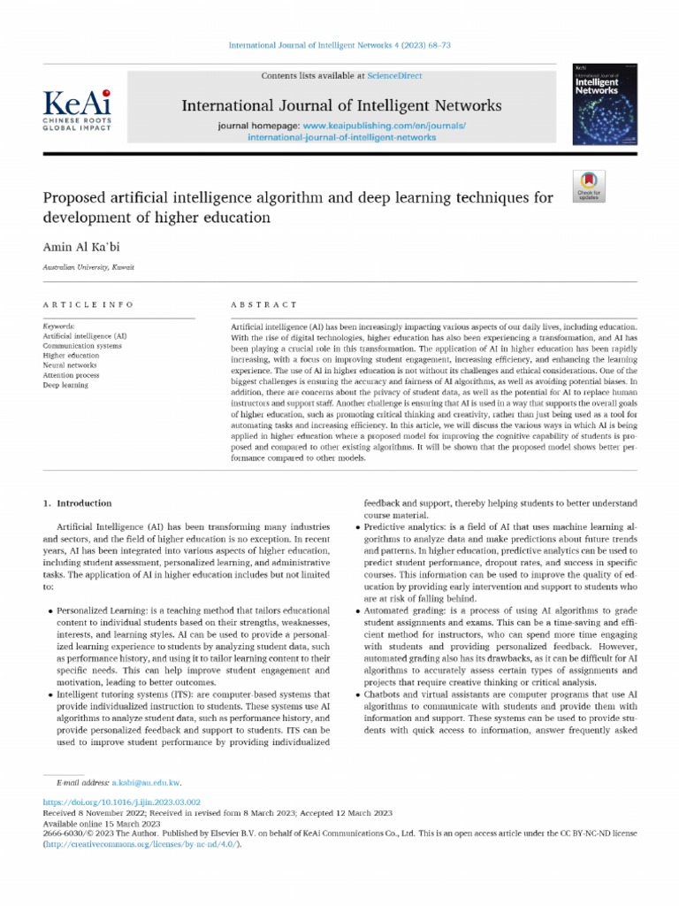 Proposed Artificial Intelligence Algorithm And Deep Learning Techniques