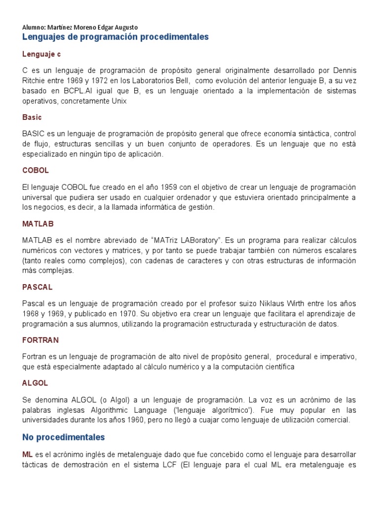 Lenguajes de Programación Procedimentales | PDF