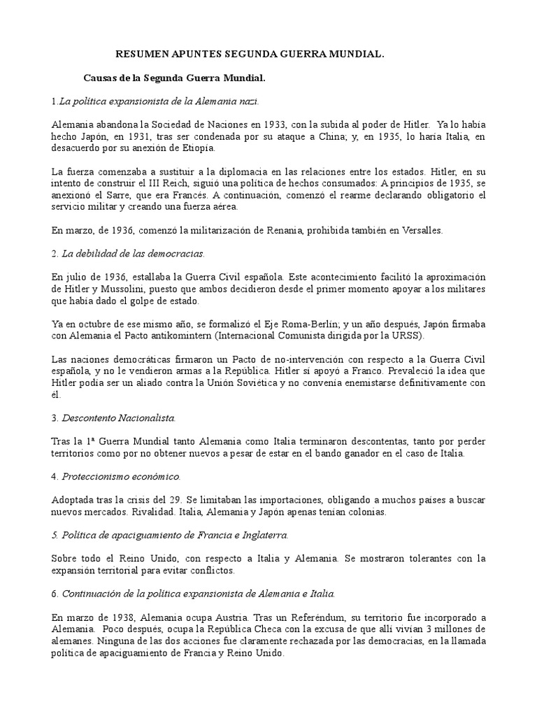 Causas y Desarrollo de la Segunda Guerra Mundial | PDF | Alemania nazi ...