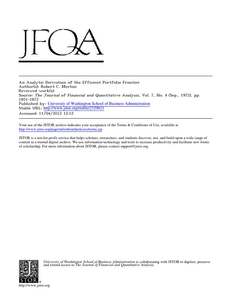 Analytic Derivation Frontier | PDF | Modern Portfolio Theory | Mathematics