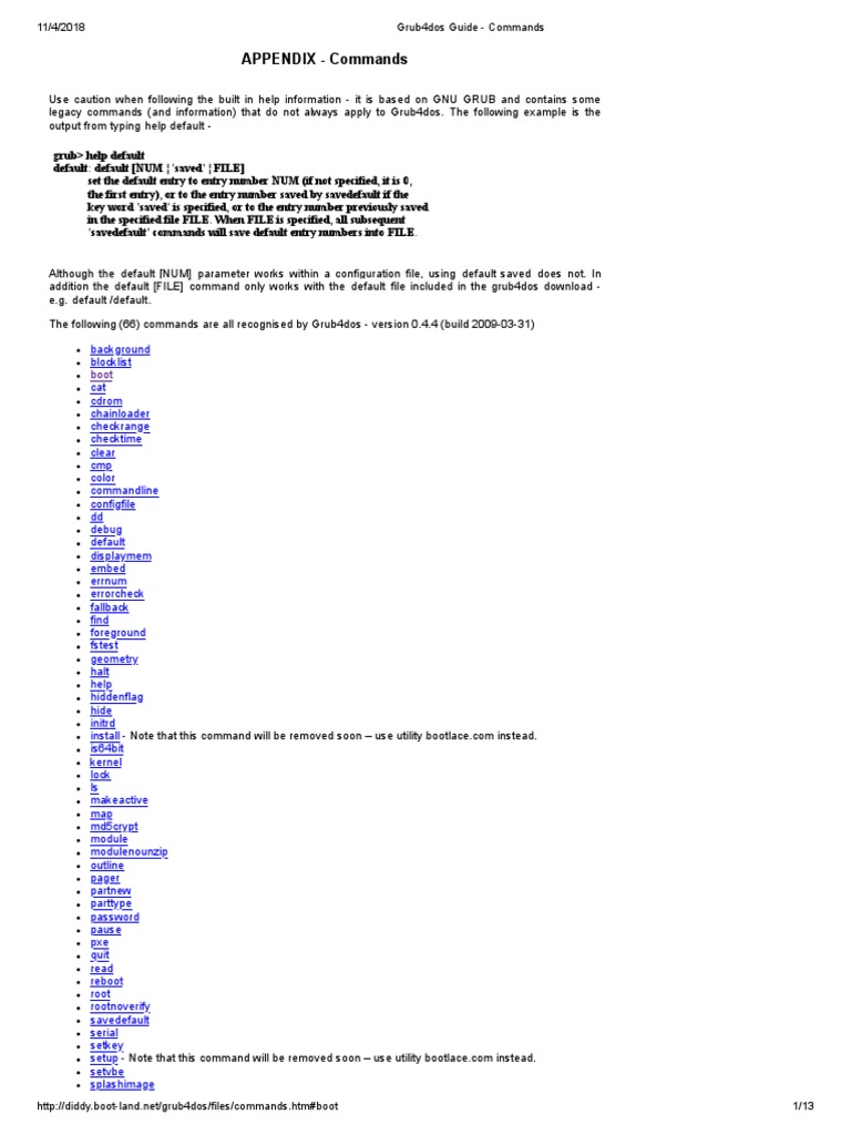Grub4dos Guide - Commands | PDF | Booting | Command Line Interface
