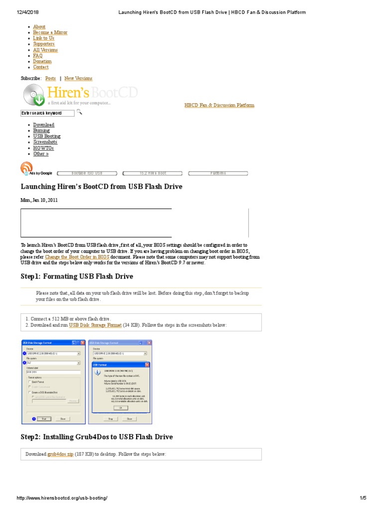 Hiren's BootCD USB Installation Guide | PDF | Usb Flash Drive | Booting