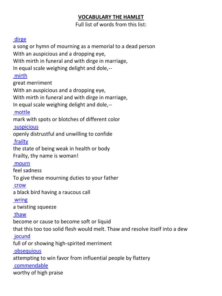 Vocabulary The Hamlet | PDF | Religion & Spirituality