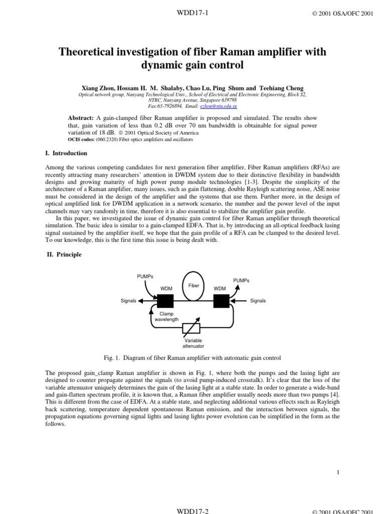 Theoretical Investigation of Fiber Raman Amplifier With Dynamic Gain ...
