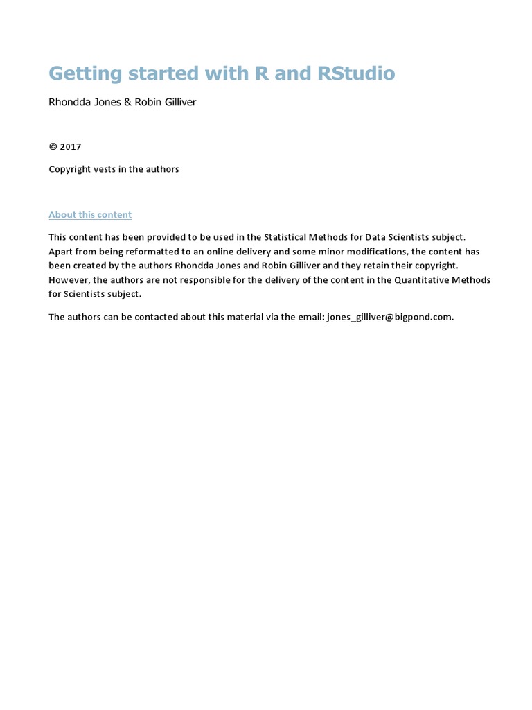 Getting Started With R and RStudio - Feb2018 | PDF