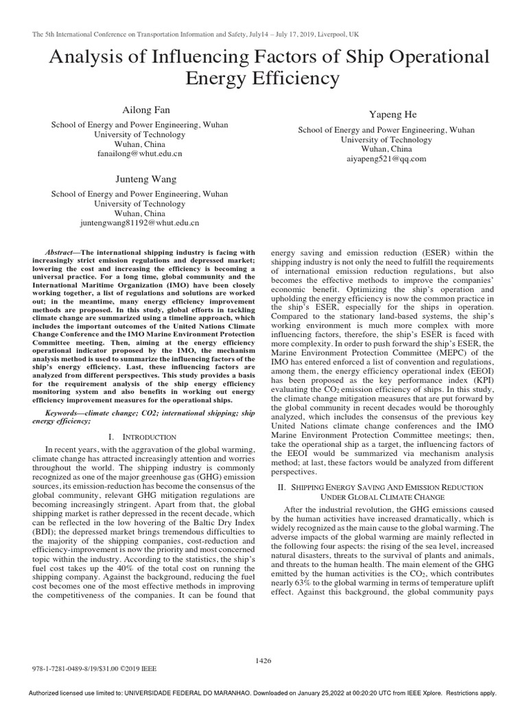 Analysis of Influencing Factors of Ship Operational Energy Efficiency | PDF | United Nations ...