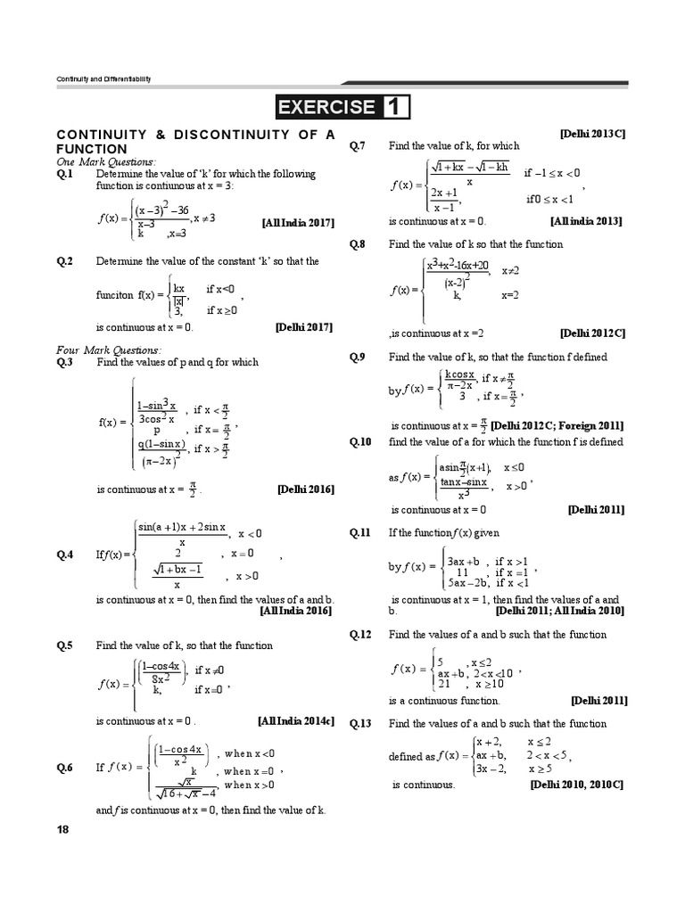 Continuity and Differentiability Problems | PDF | Differential Calculus | Subtraction