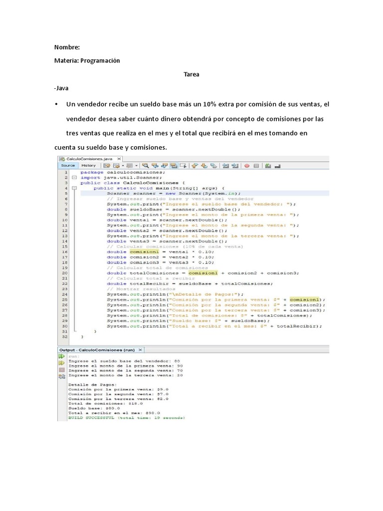 Nombre: Materia: Programación Tarea - Java | PDF | Métodos y materiales de enseñanza