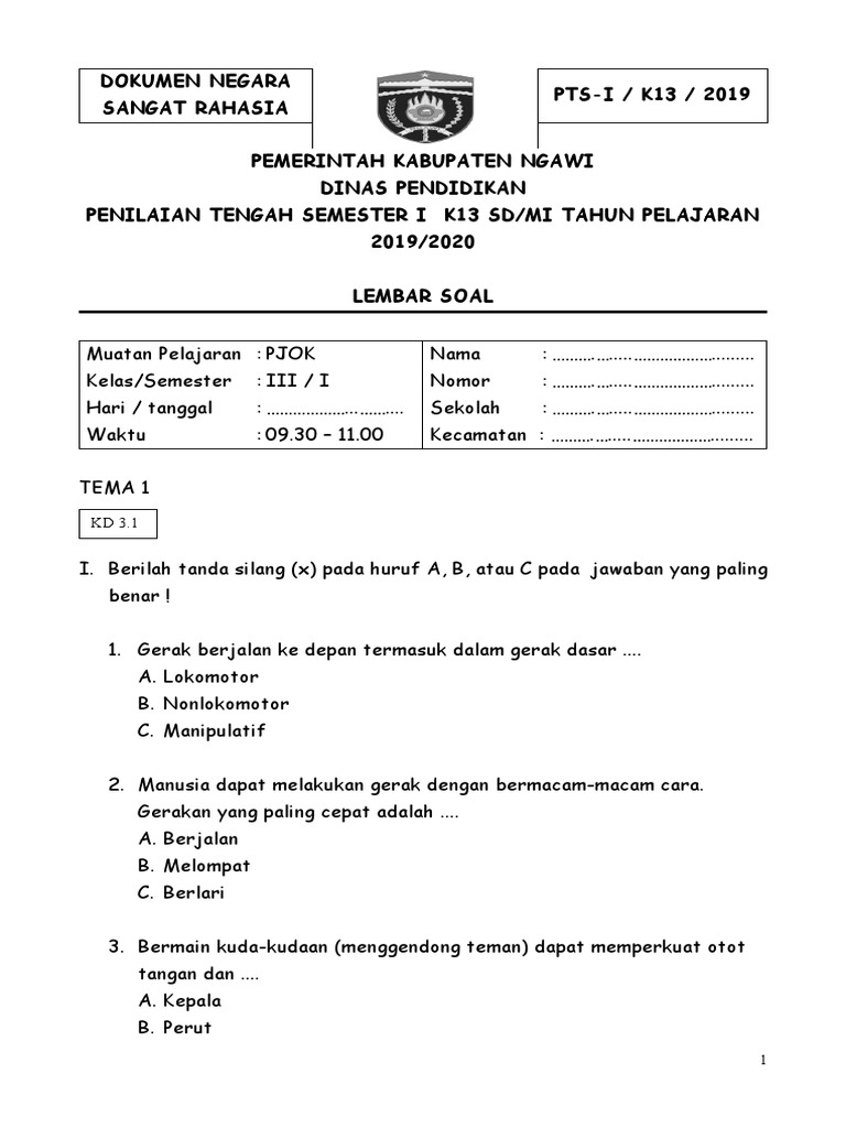 Soal PTS Pjok KLS Iii | PDF