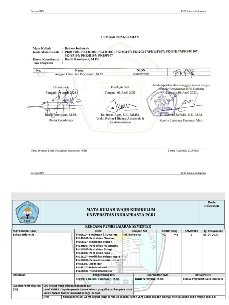 RPS - Bahasa Indonesia - 2023 - 2024 - Kurikulum OBE - Revisi | PDF RPS - Bahasa Indonesia - 2023 - 2024 - Kurikulum OBE - Revisi | PDF