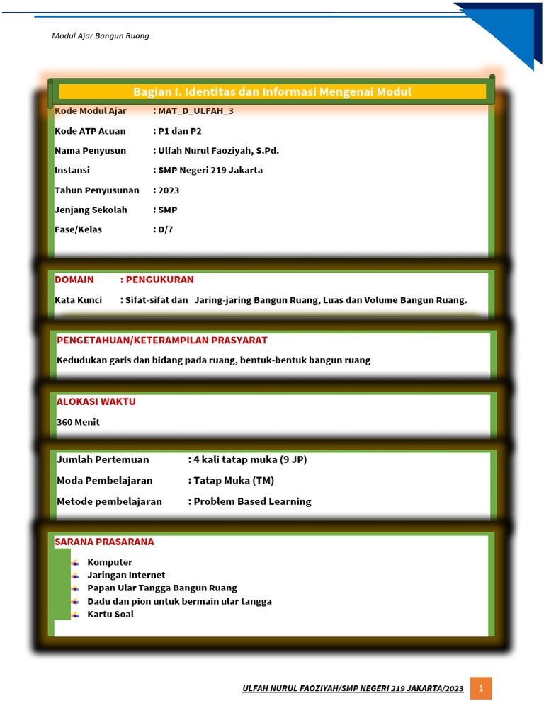 Modul Ajar Bangun Ruang SMP 2023 | PDF | Kajian Bahasa Asing | Seni