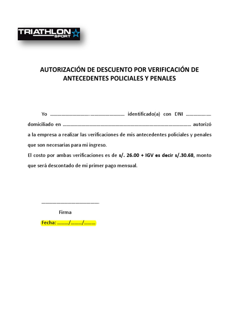 1.autorizacion de Descuento Por Verificacion de Antecedentes Penales y ...