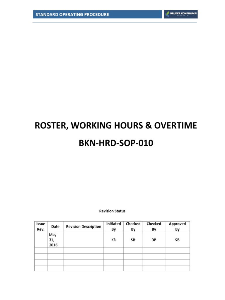 BKN-HRD-SOP-010 Roster & Working Hours | PDF | Bisnis | Teknologi ...