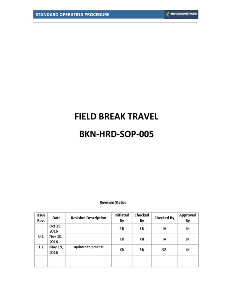 BKN-HRD-SOP-005 Field Break | PDF
