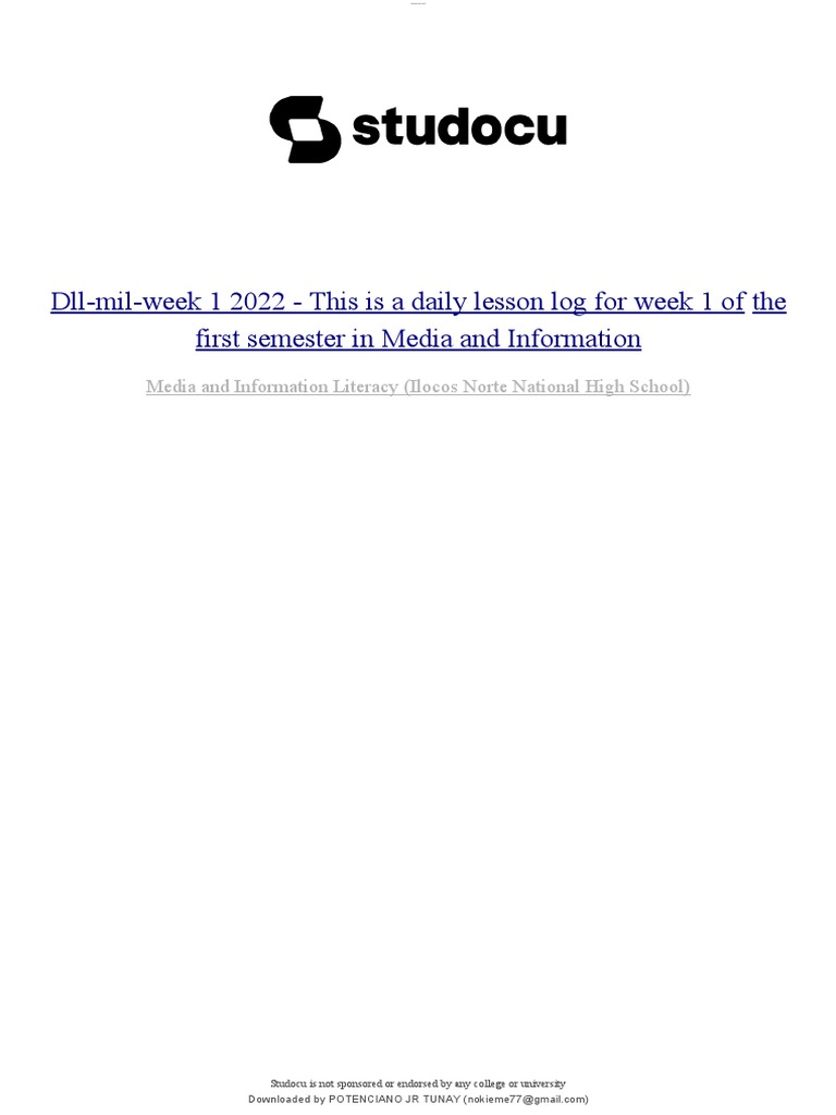 DLL Mil Week 1 2022 This Is A Daily Lesson Log For Week 1 of The First ...