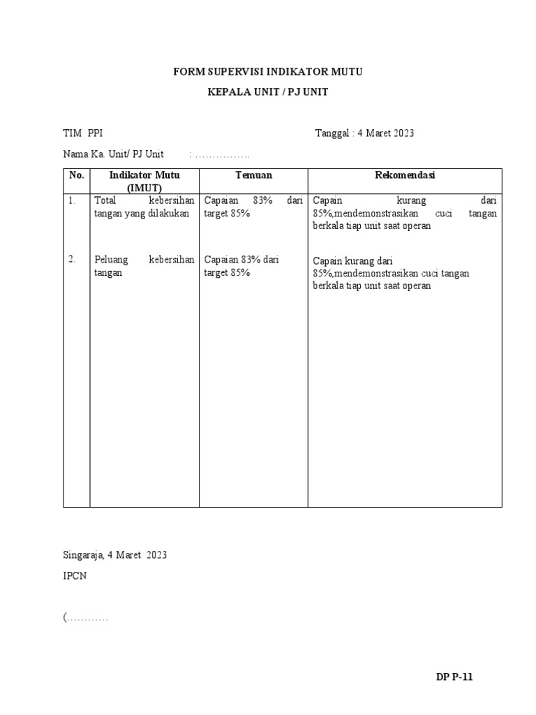Dp P-11 Form Supervisi Hh Maret 2023 | PDF