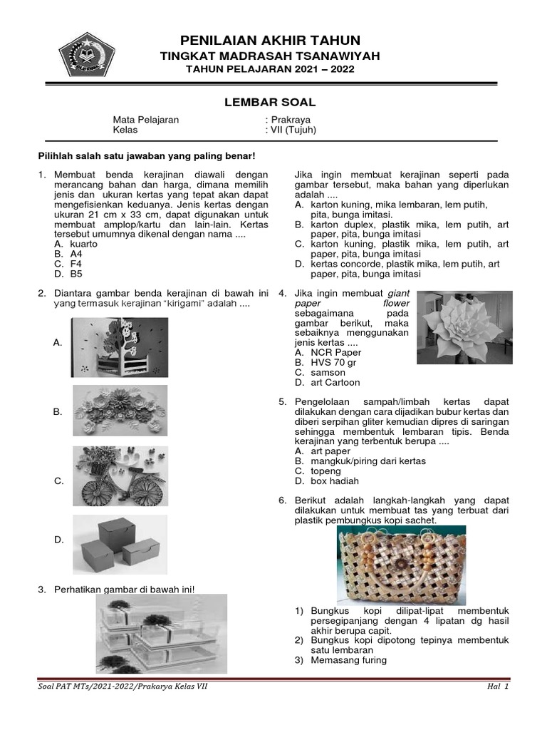 Soal Pat Prakarya Kelas 7 Tapel 2021-2022 | PDF