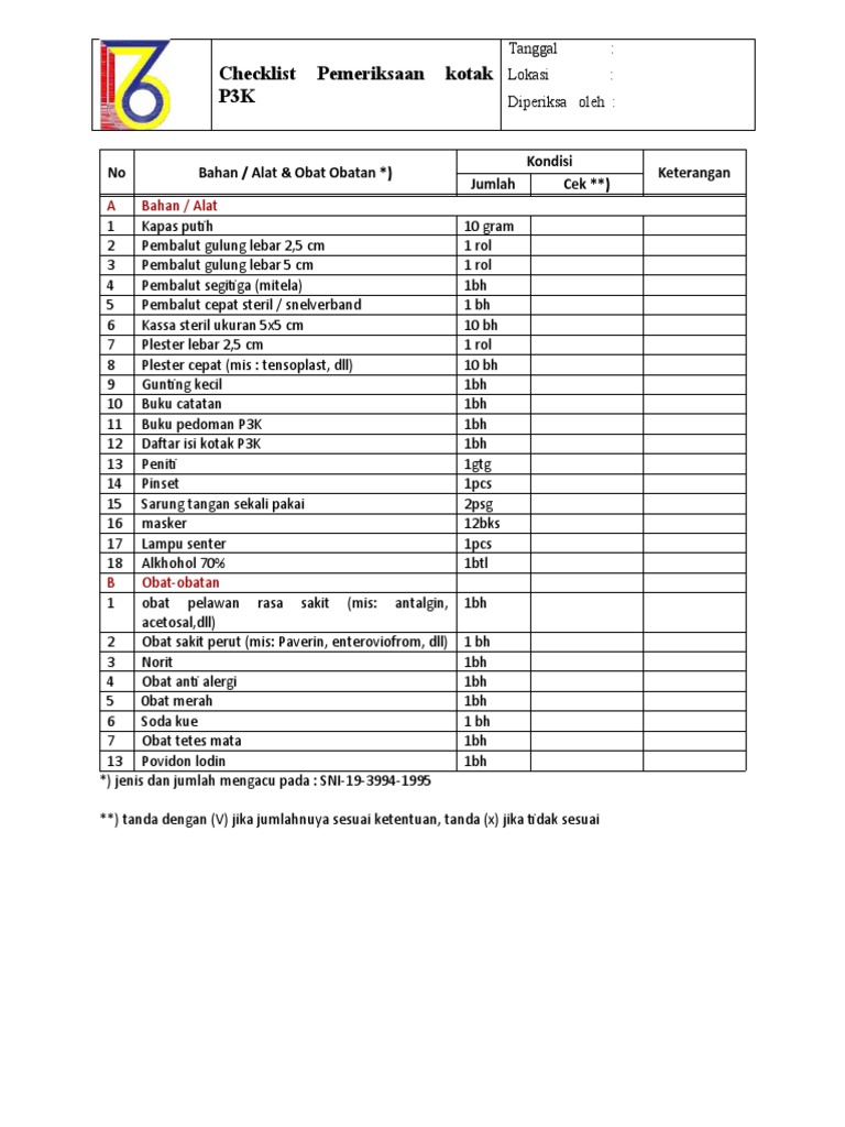 Checklist Pemeliharaan Kotak P3K | PDF