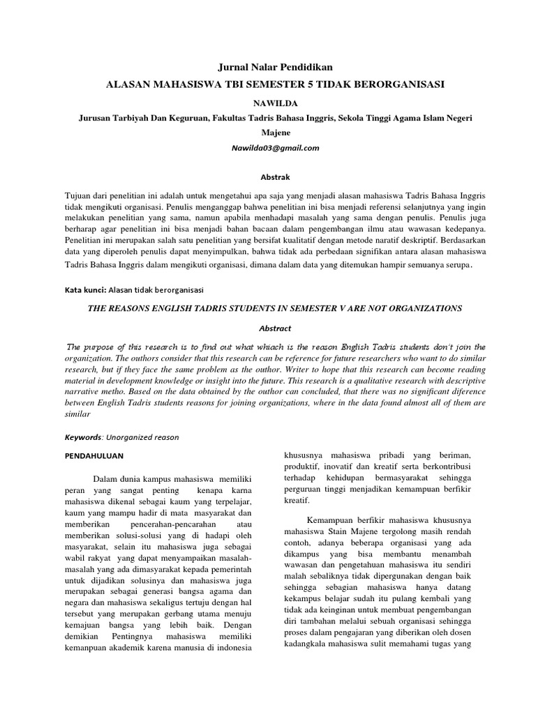 Alasan Mahasiswa Tbi Semester 5 Tidak Berorganisasi | PDF
