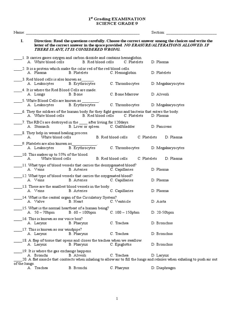 1ST Grading Exam Grade 9 | PDF