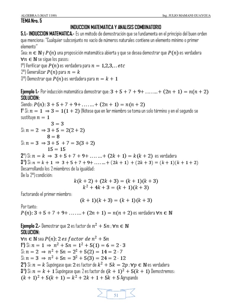 Tema 5 Induccion Matematica y Analisis Combinatorio | PDF | Combinatoria | Exponenciación