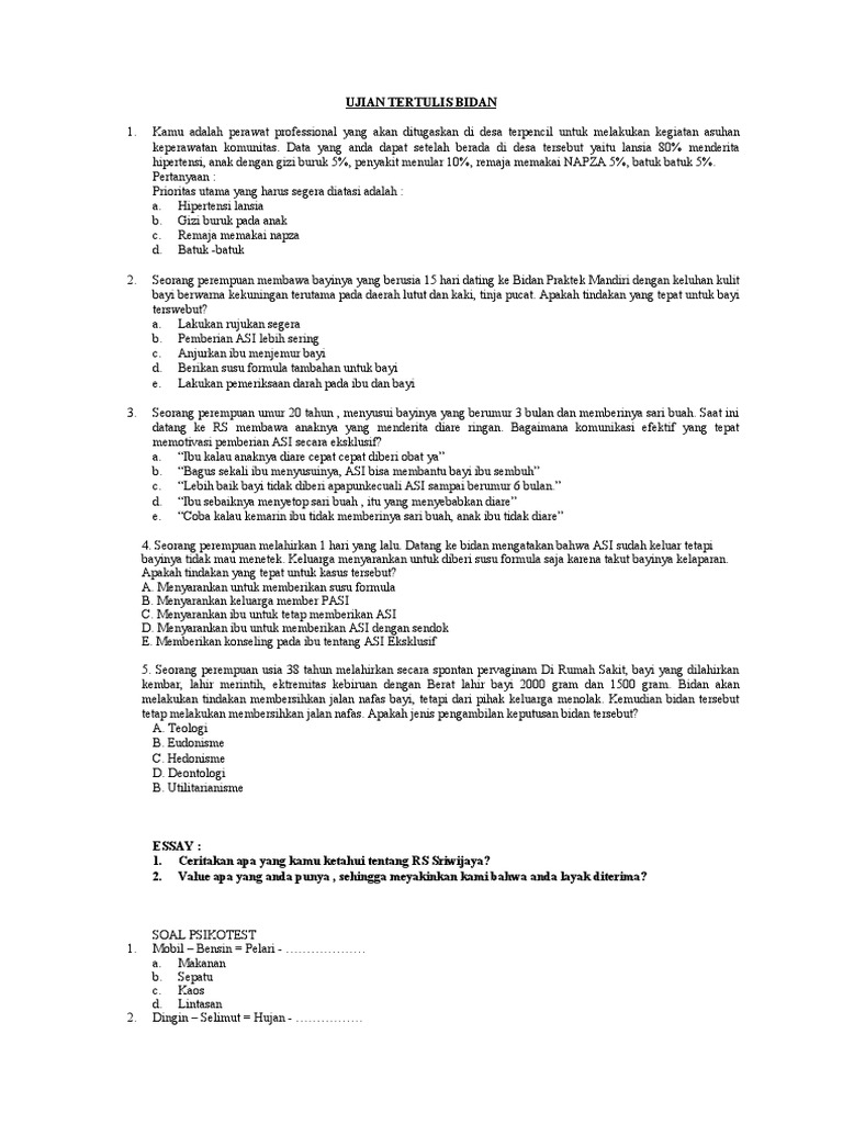 UJIAN TERTULIS BIDAN | PDF