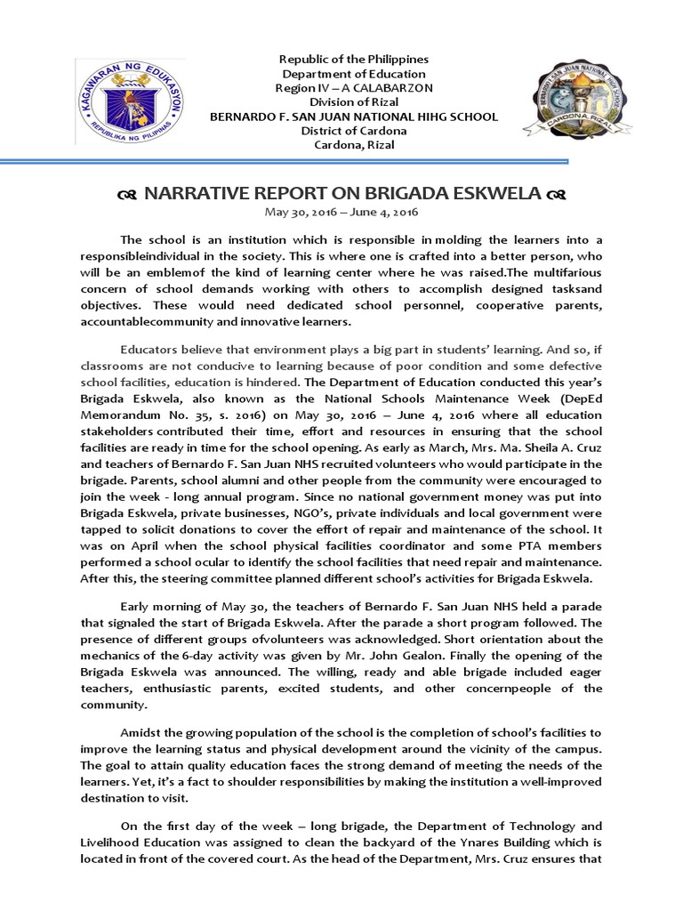 Narrative Report Brigada | PDF