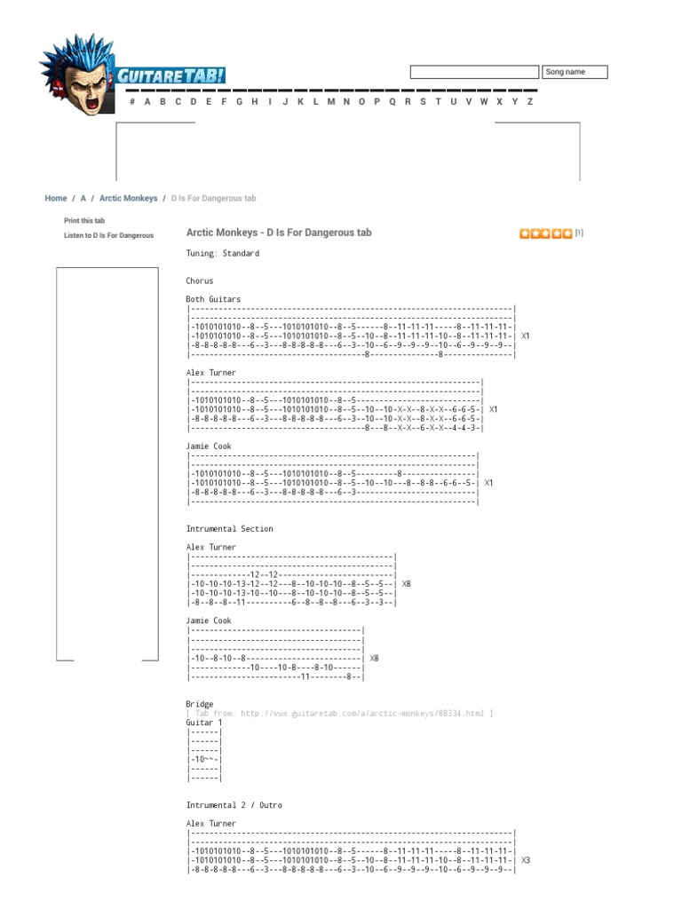 Arctic Monkeys - (D Is For Dangerous Tab) | PDF