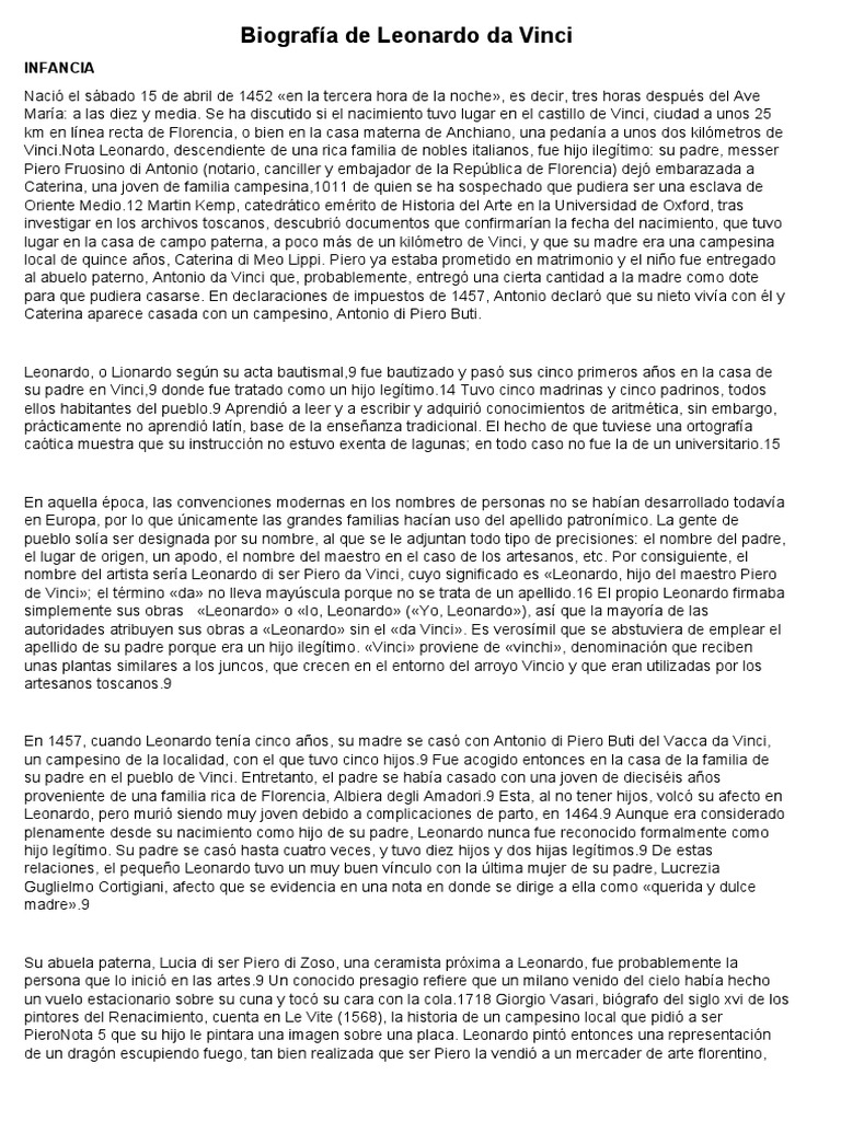 Biografía de Leonardo Da Vinci | Descargar gratis PDF | Leonardo Da Vinci