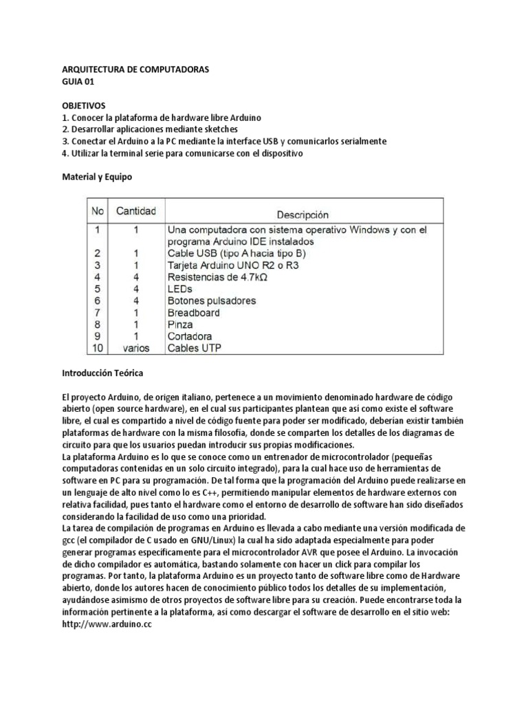 Guia 01 - Arduino | PDF | Arduino | Hardware de la computadora