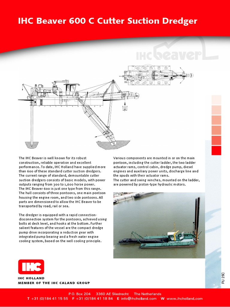 IHC Beaver 600 Cutter Suction Dredger Specs | PDF | Dredging | Pump