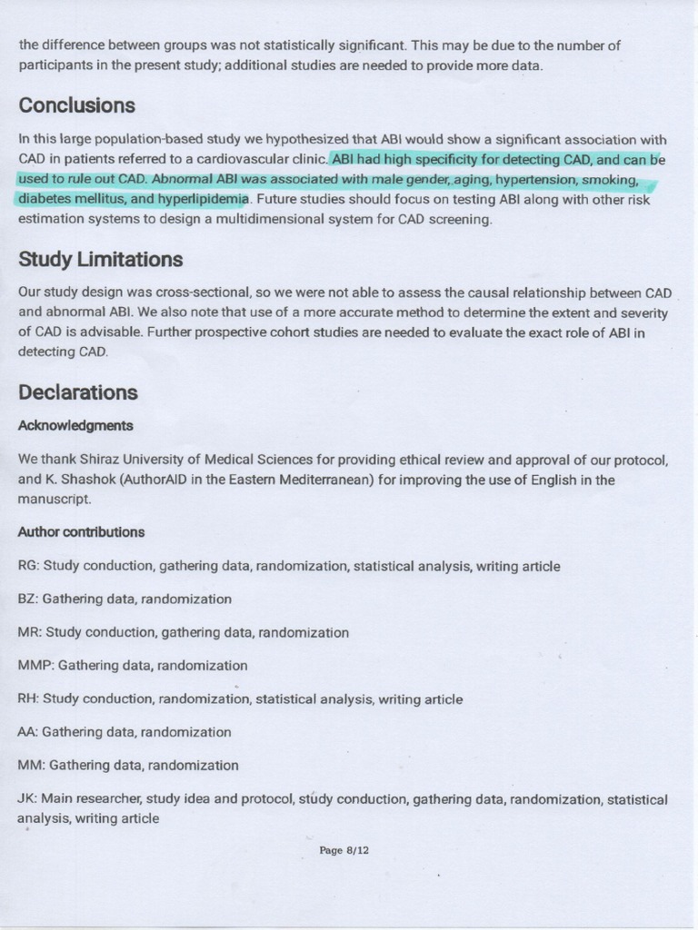 Abi (Ankle-brachial Index) | PDF