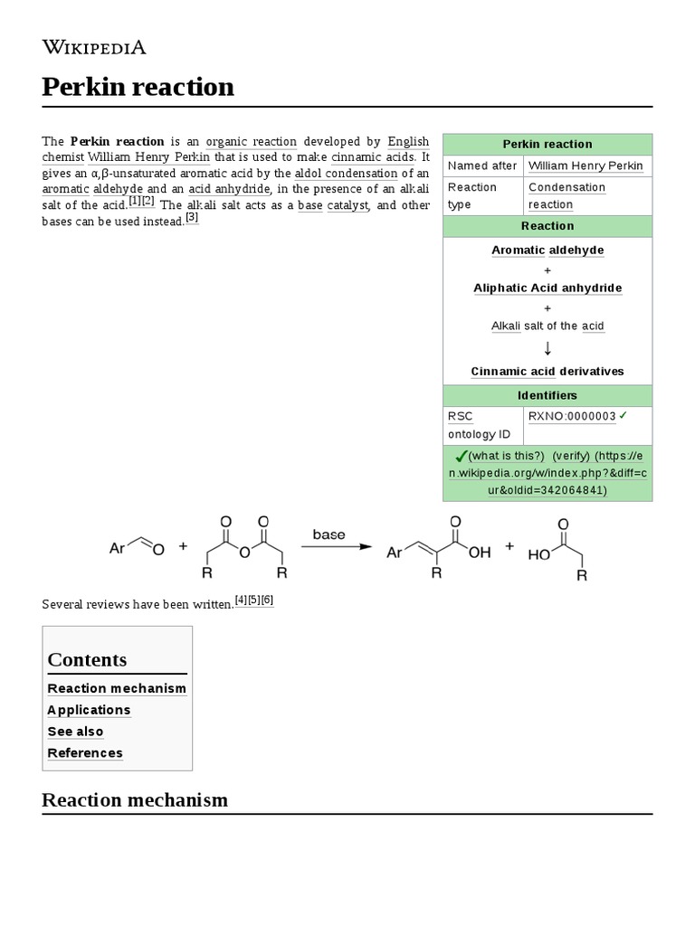 Perkin Reaction | PDF | Chemical Reactions | Physical Sciences