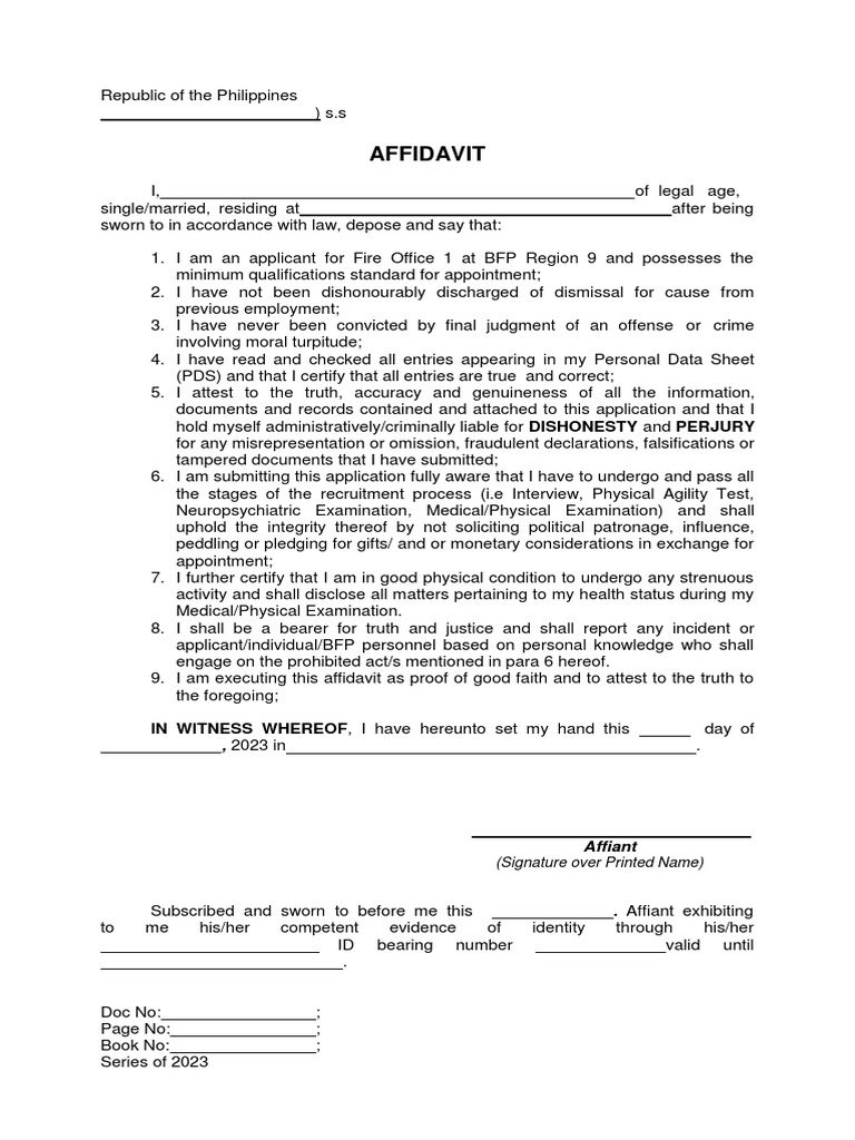 Affidavit For FO1 Application CY 2023 | PDF