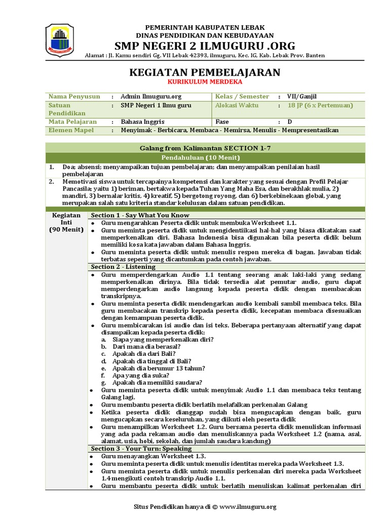 1.2 Kegiatan Pembelajaran (Sec 1-7) | PDF