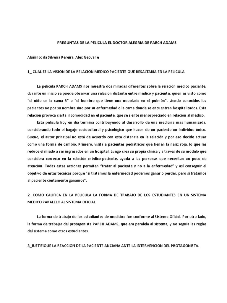 Preguntas de La Pelicula Parch Adams | PDF