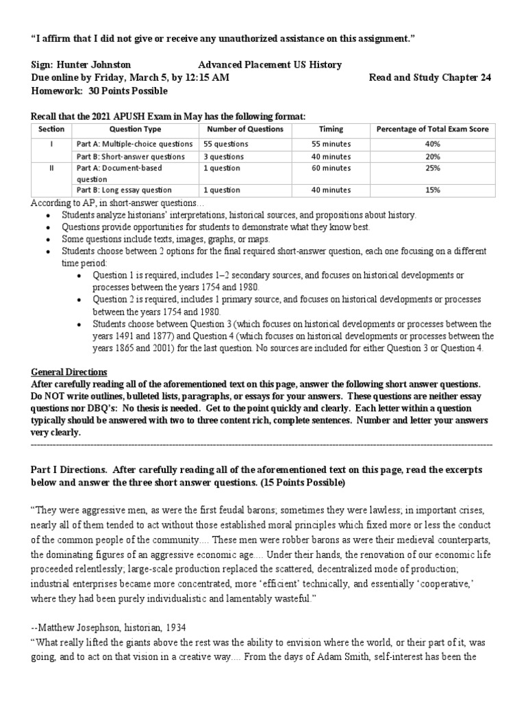 Gilded Age Homework Chapter 24 | PDF