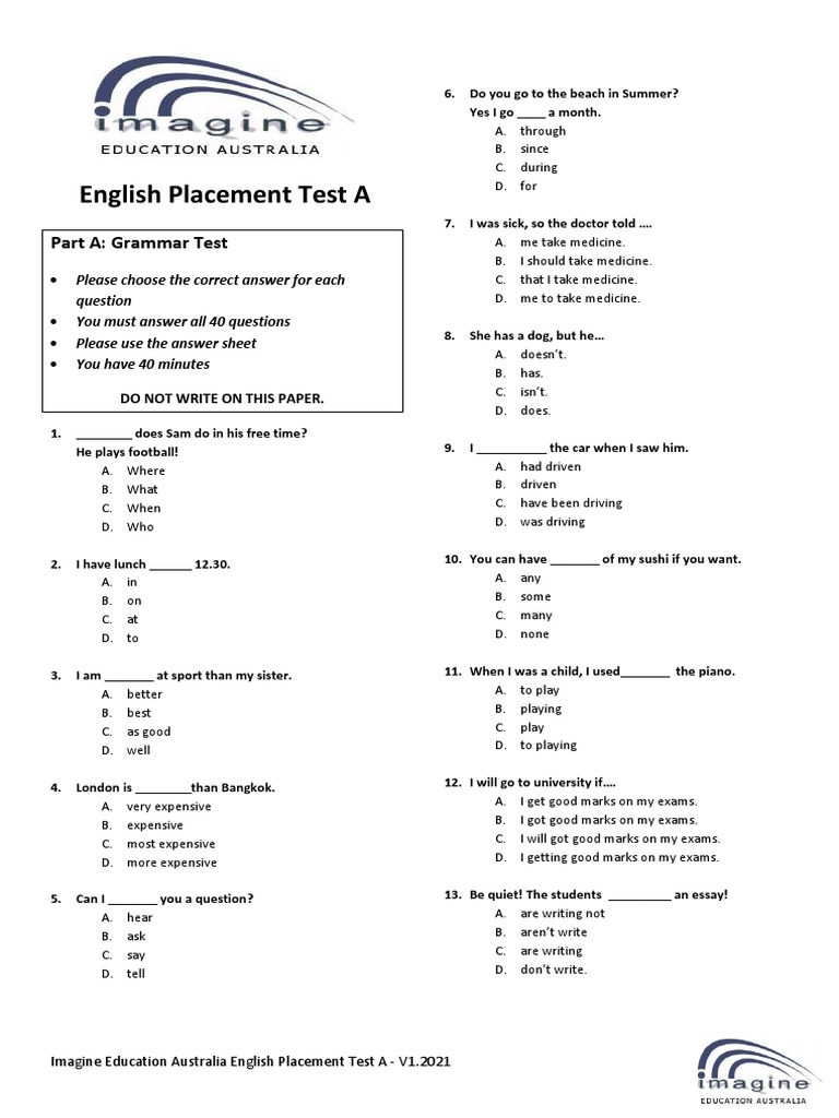 Imagine Education Australia Updated Placement Test | PDF | Supermarket ...