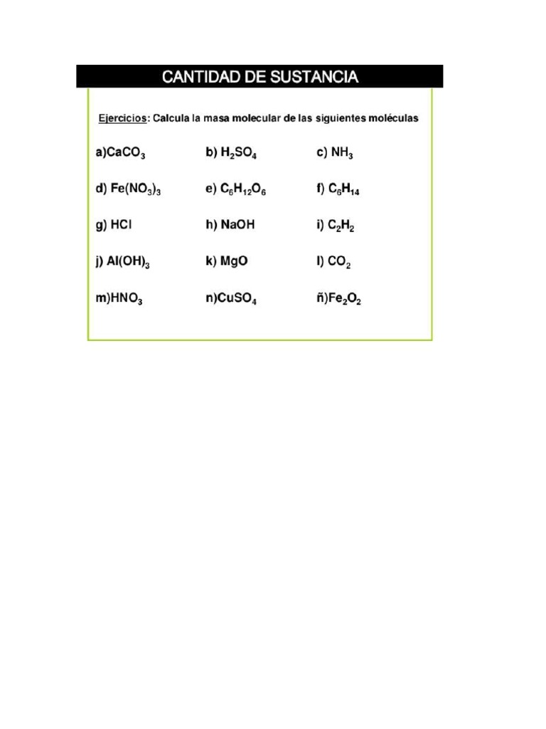 Ejercicios de Masa Molecular | PDF