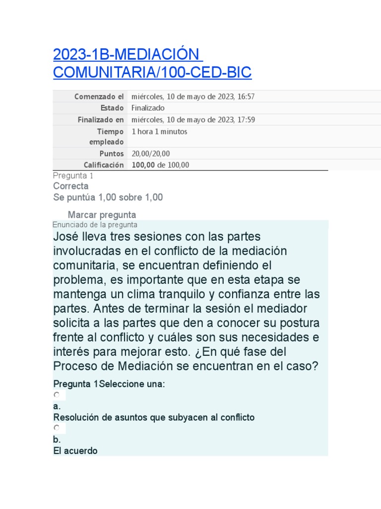 Examen Mediacion Comunitaria | PDF | Mediación