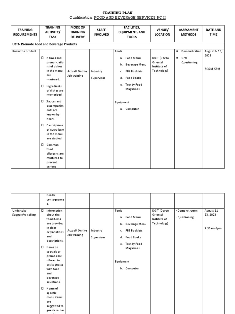 SWBL 3. Training Plan | PDF
