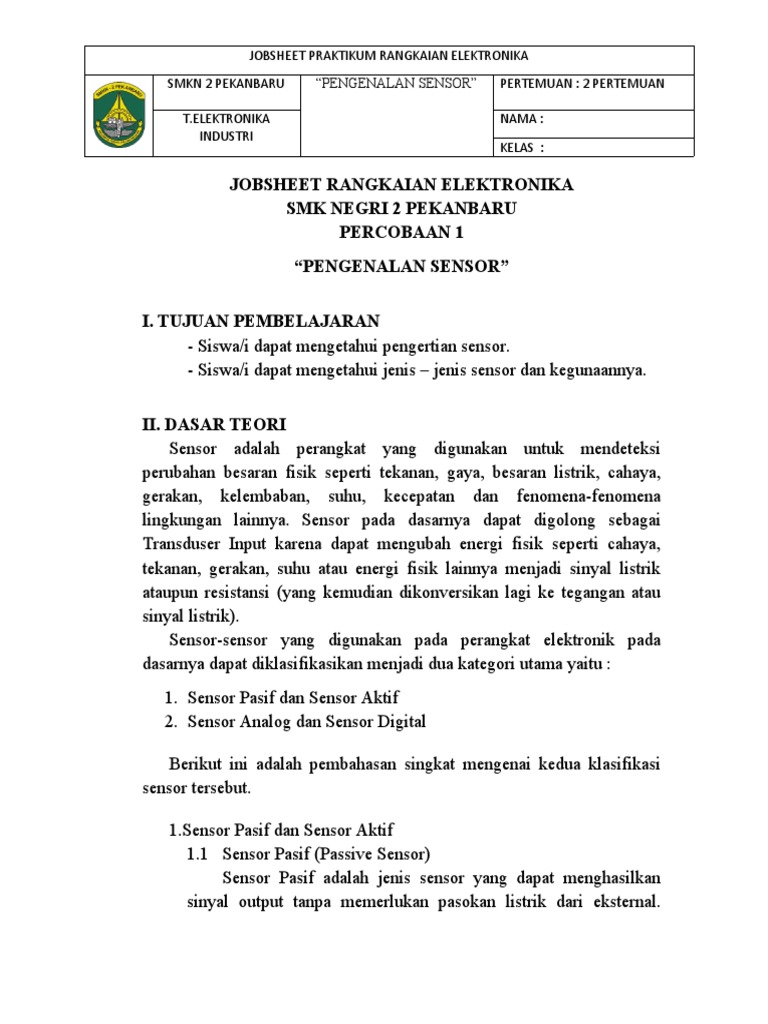Jobsheet 1 Pengenalan Sensor | PDF | Sains & Matematika
